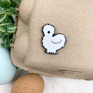 Enamel Chicken Pin - Cute Chicken Pin -white Silkie Chicken - Farm Pin ...