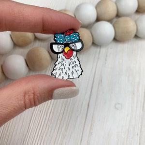 Enamel Chicken Pin - Cute Chicken Pin - Chicken Face With Glasses ...