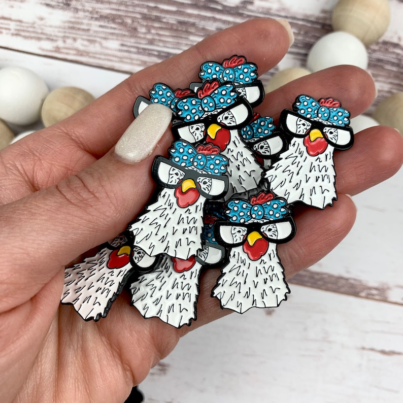 Enamel Chicken Pin - Cute Chicken Pin - Chicken Face With Glasses ...