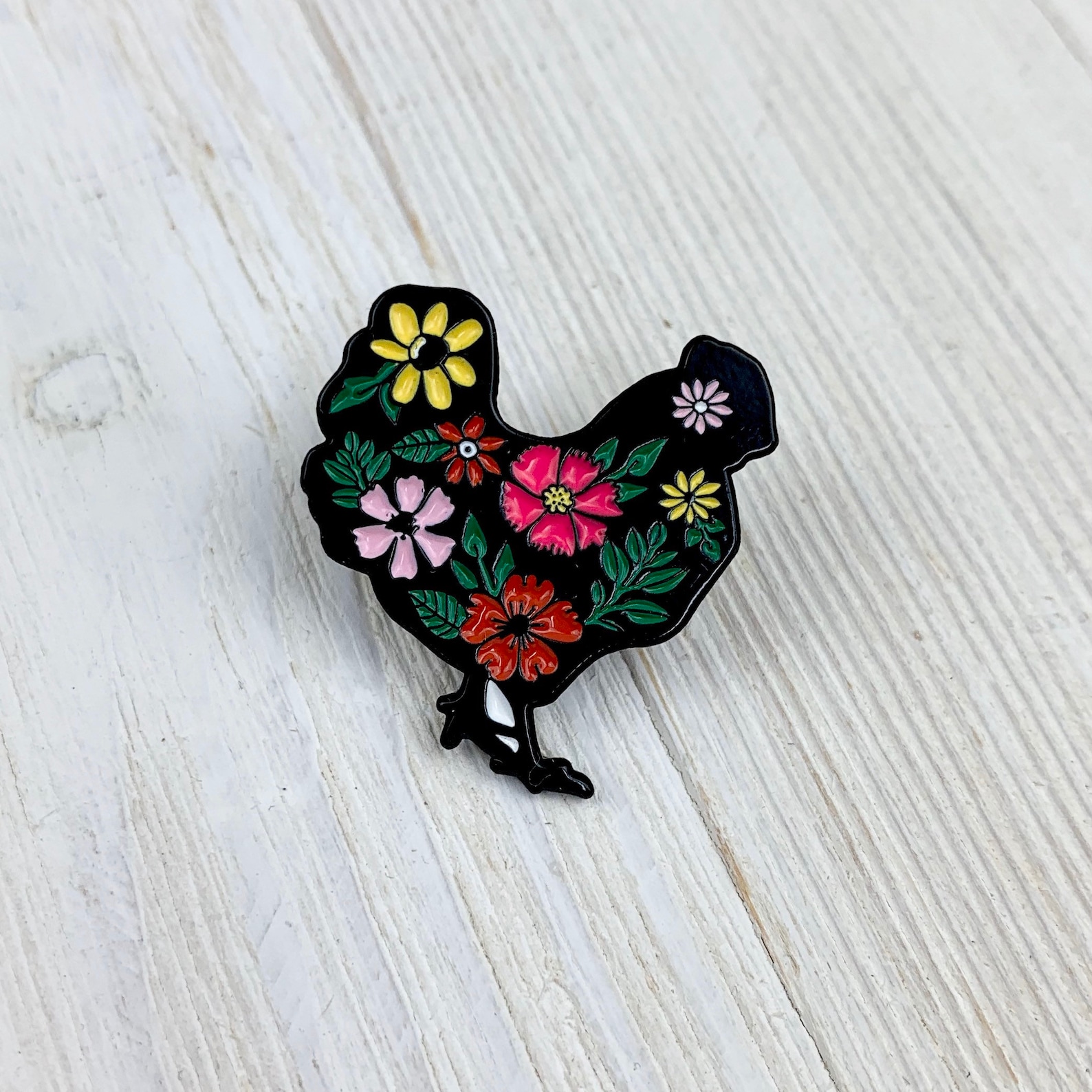 Enamel Chicken Pin Cute Chicken Pin Flower Chick Farm - Etsy