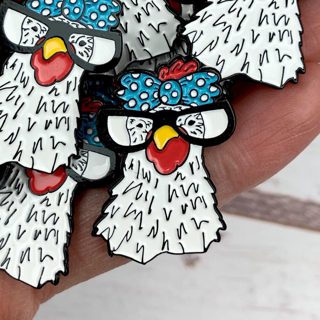 Enamel Chicken Pin - Silly Chicken Face With Glasses - Chicken Lover ...