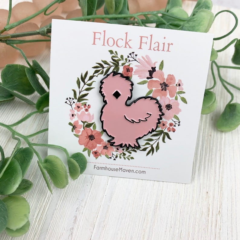 Enamel Chicken Pin - Cute Chicken Pin - Pink Silkie Chicken - Farm Pin ...
