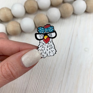 Enamel Chicken Pin - Cute Chicken Pin - Chicken Face With Glasses ...