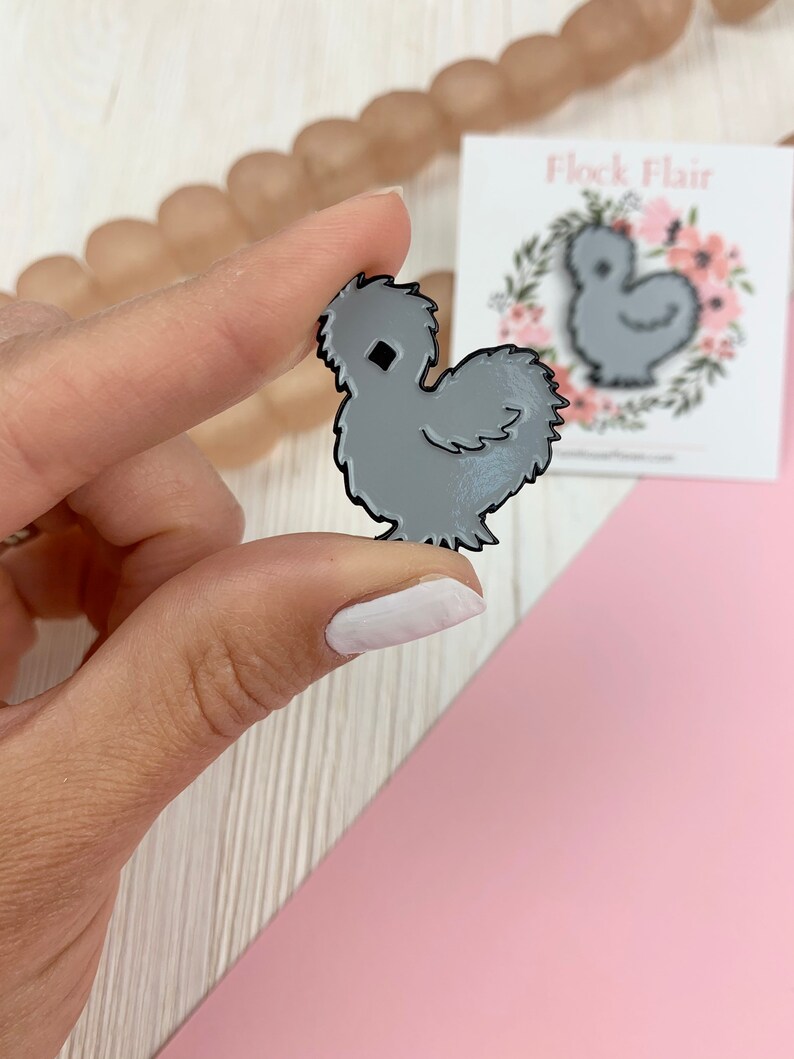 Enamel Chicken Pin - Cute Chicken Pin - Gray Silkie Chicken - Farm Pin ...