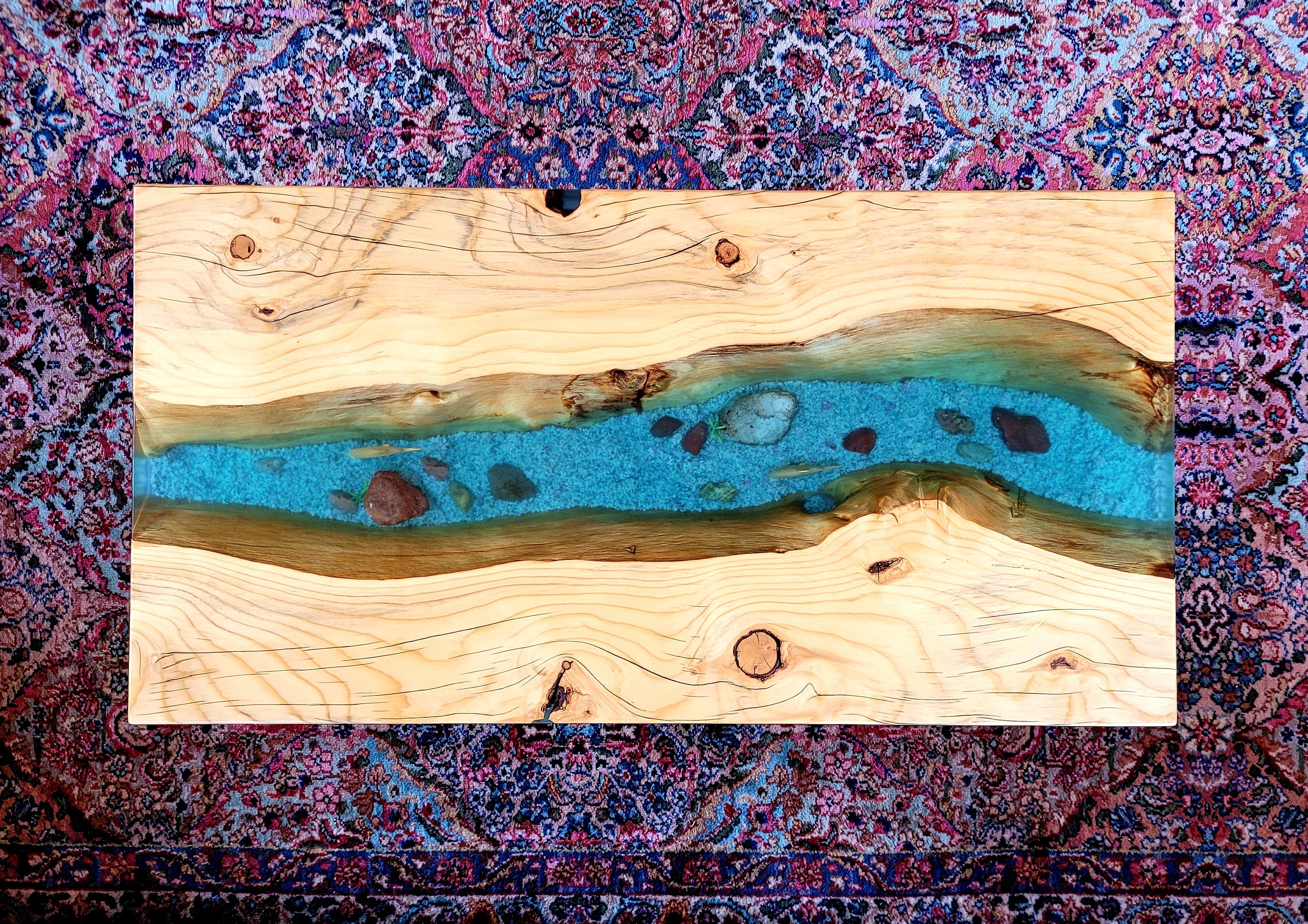 SOLD Live Edge Epoxy River Coffee Table With Realistic Trout Scene ...