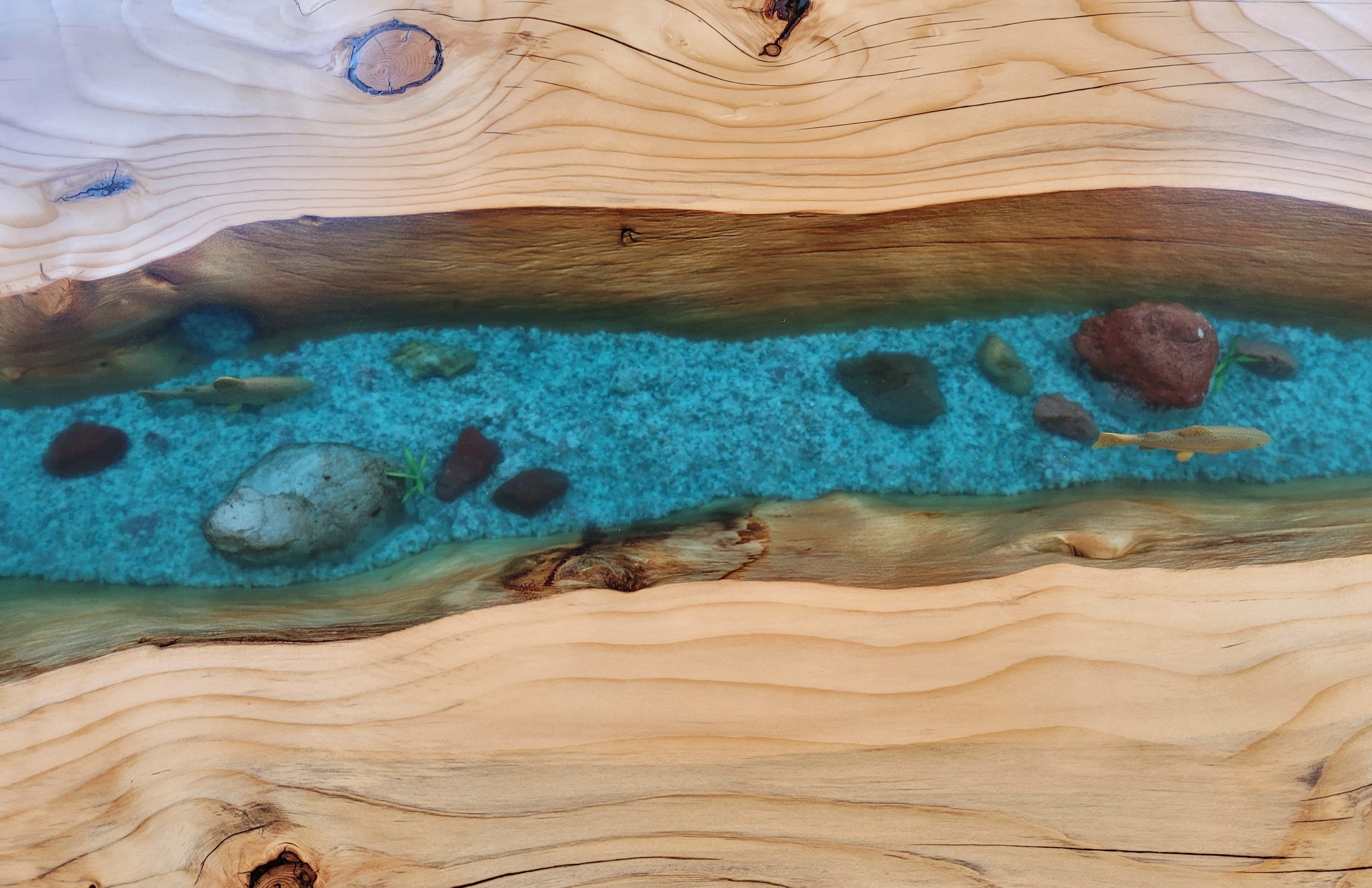 SOLD Live Edge Epoxy River Coffee Table With Realistic Trout Scene ...
