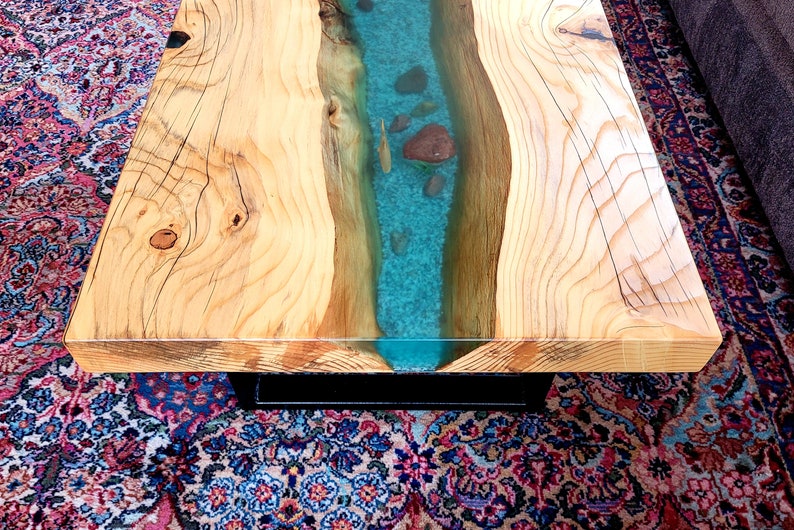 SOLD - Live Edge Epoxy River Coffee Table With Realistic Trout Scene ...