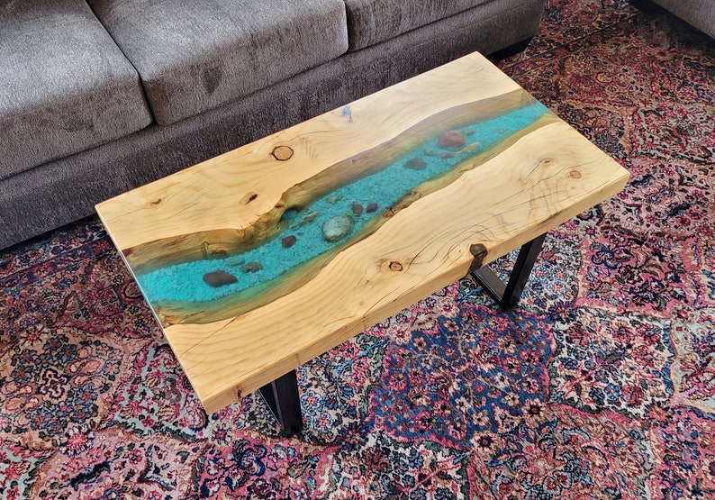 SOLD - Live Edge Epoxy River Coffee Table With Realistic Trout Scene ...