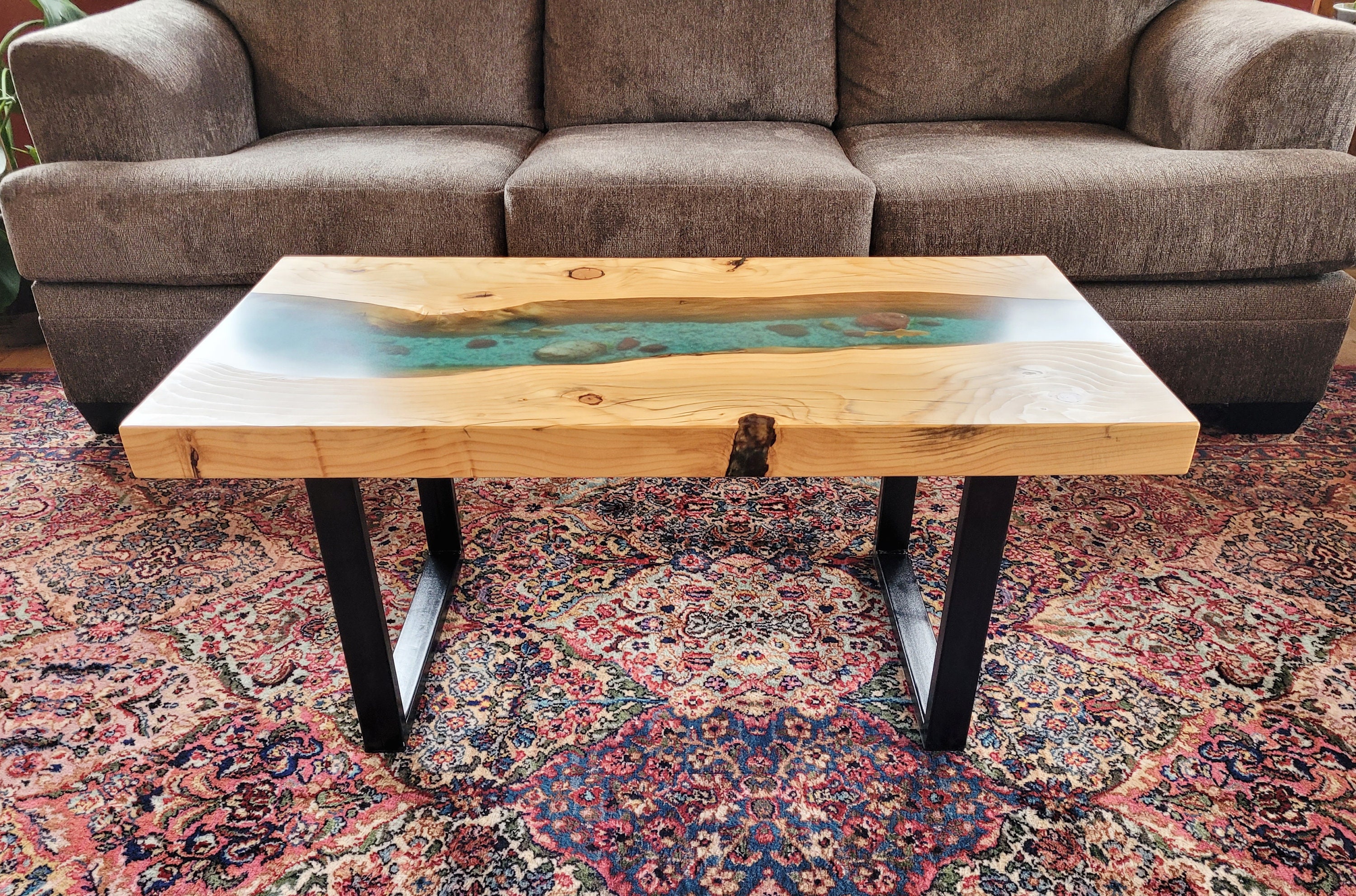 SOLD Live Edge Epoxy River Coffee Table With Realistic Trout Scene ...
