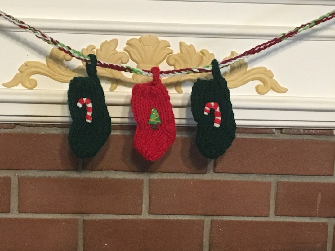 Holiday Garland With Miniature Stockings Appliqued W Trees, Candy Canes ...