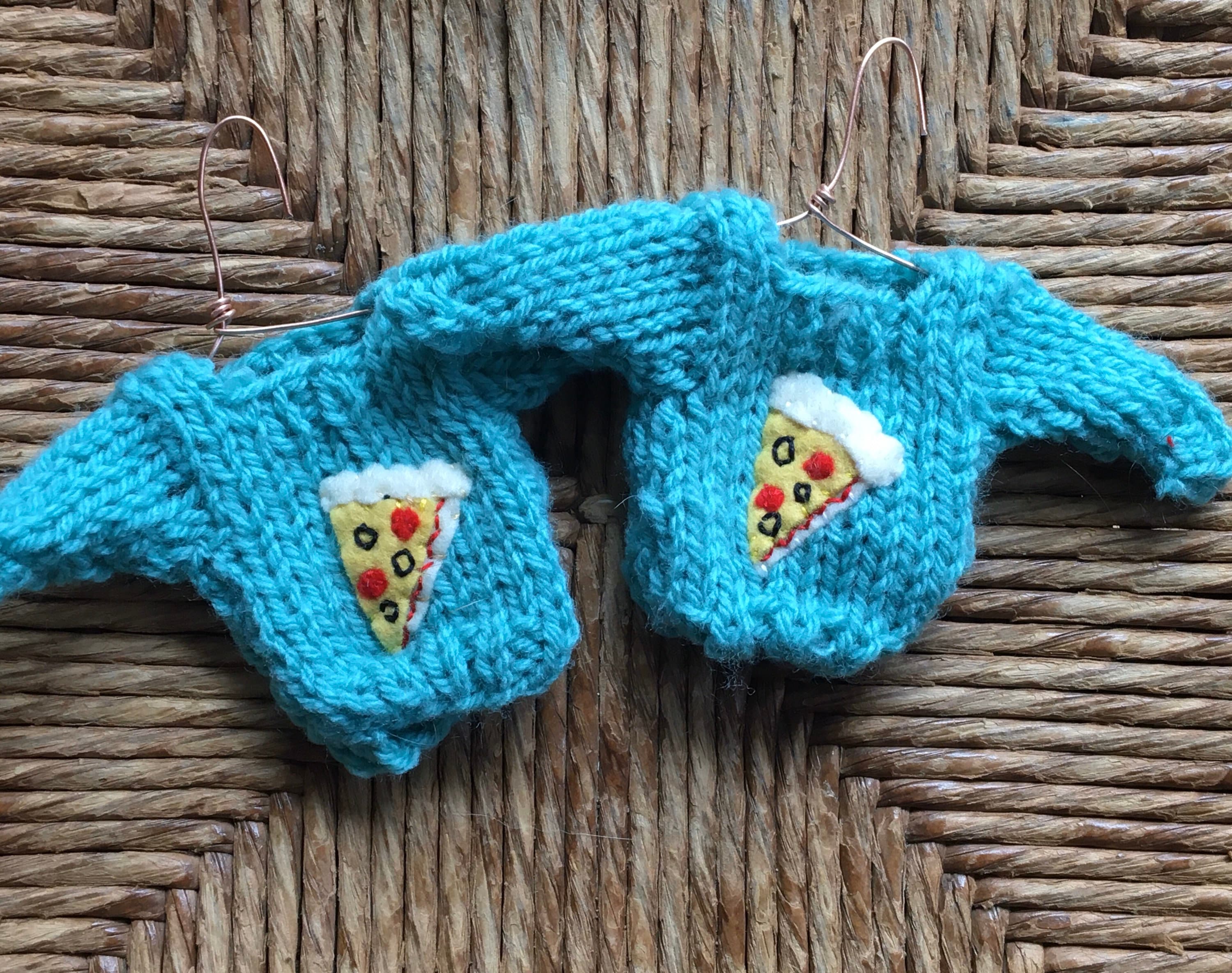 Custom Pizza Ornament, Hand-knit Mini Sweater Ornament W Slice of Pizza ...