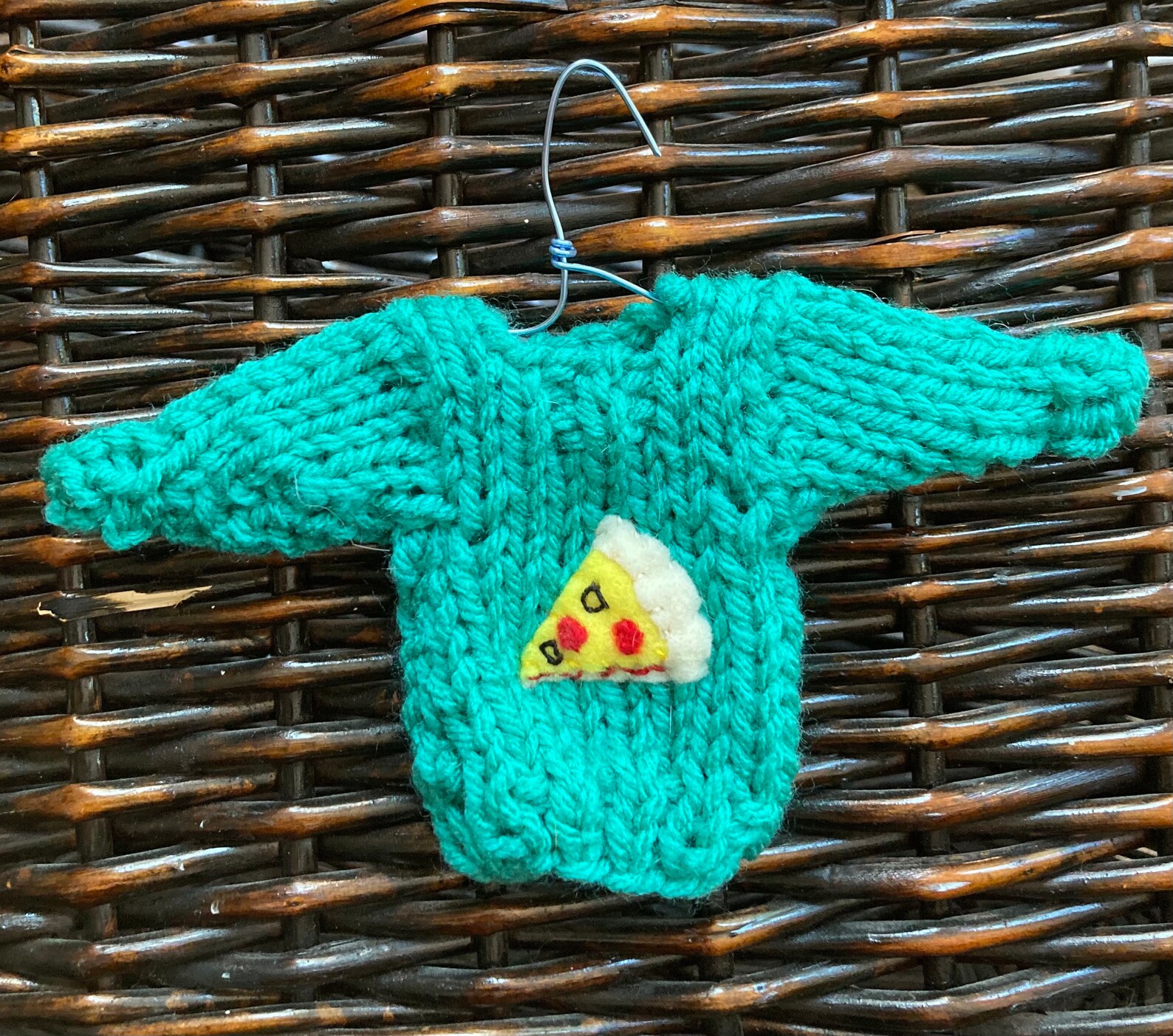 Custom Pizza Ornament, Hand-knit Mini Sweater Ornament W Slice of Pizza ...