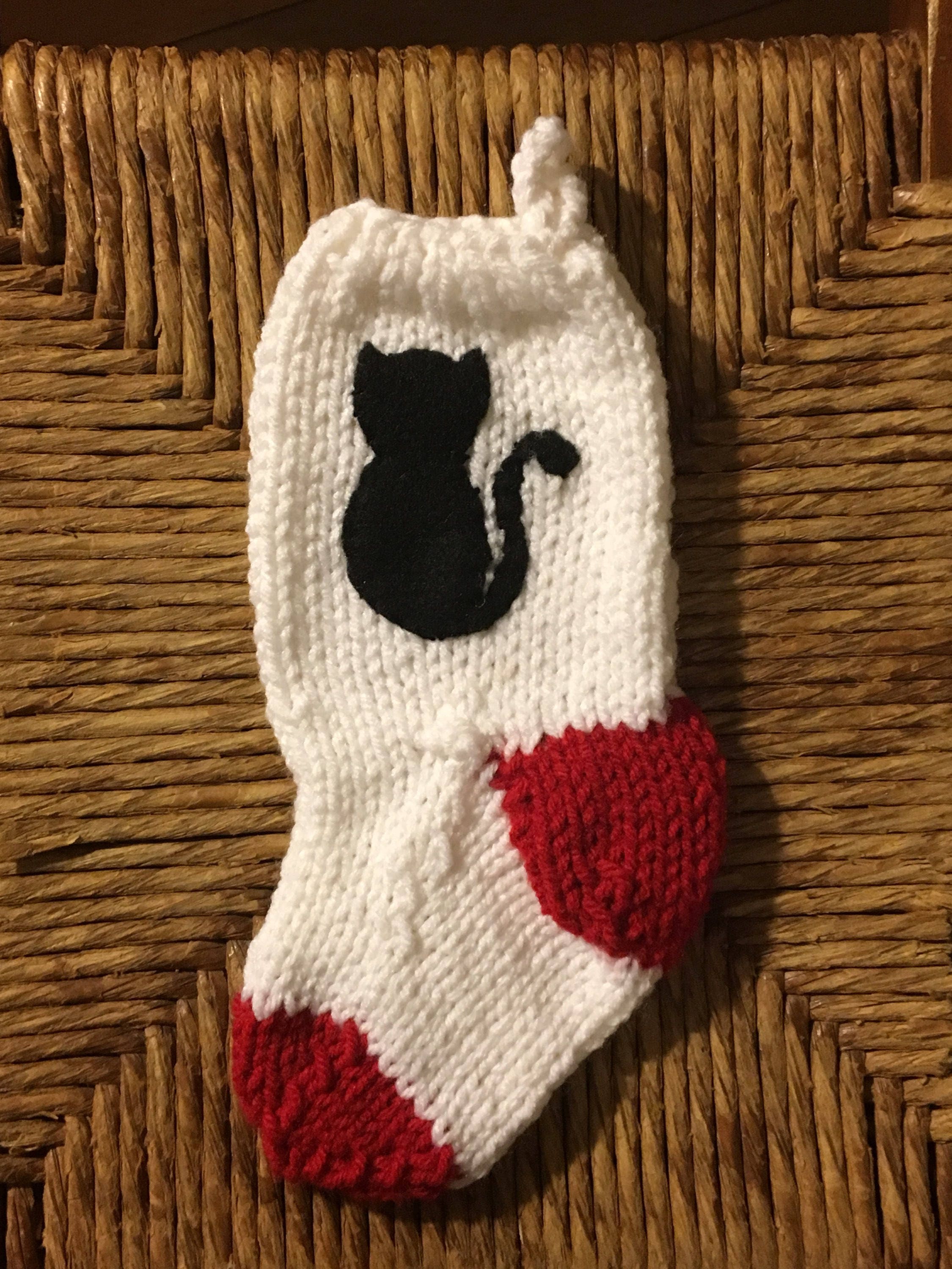 Made to Order Black cat stocking Knit Christmas stocking w | Etsy