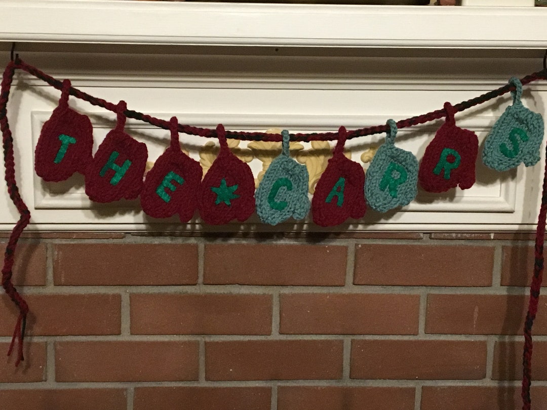 Custom Mitten Garland W Your Family Name or Message, Knit Christmas ...