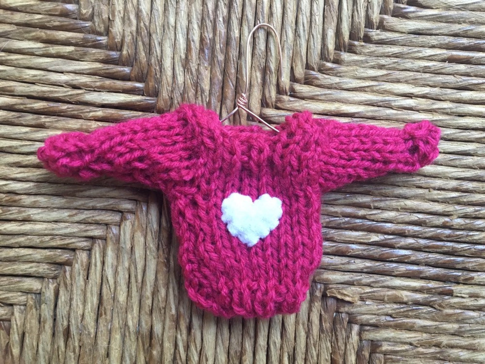 Hand-knit Heart Ornament, Mini Sweater With Heart Applique, Valentines ...