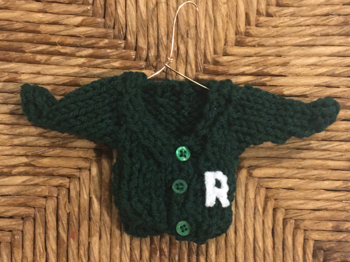 Custom Letterman's Sweater Christmas Ornament, Hand Knit Cardigan With ...
