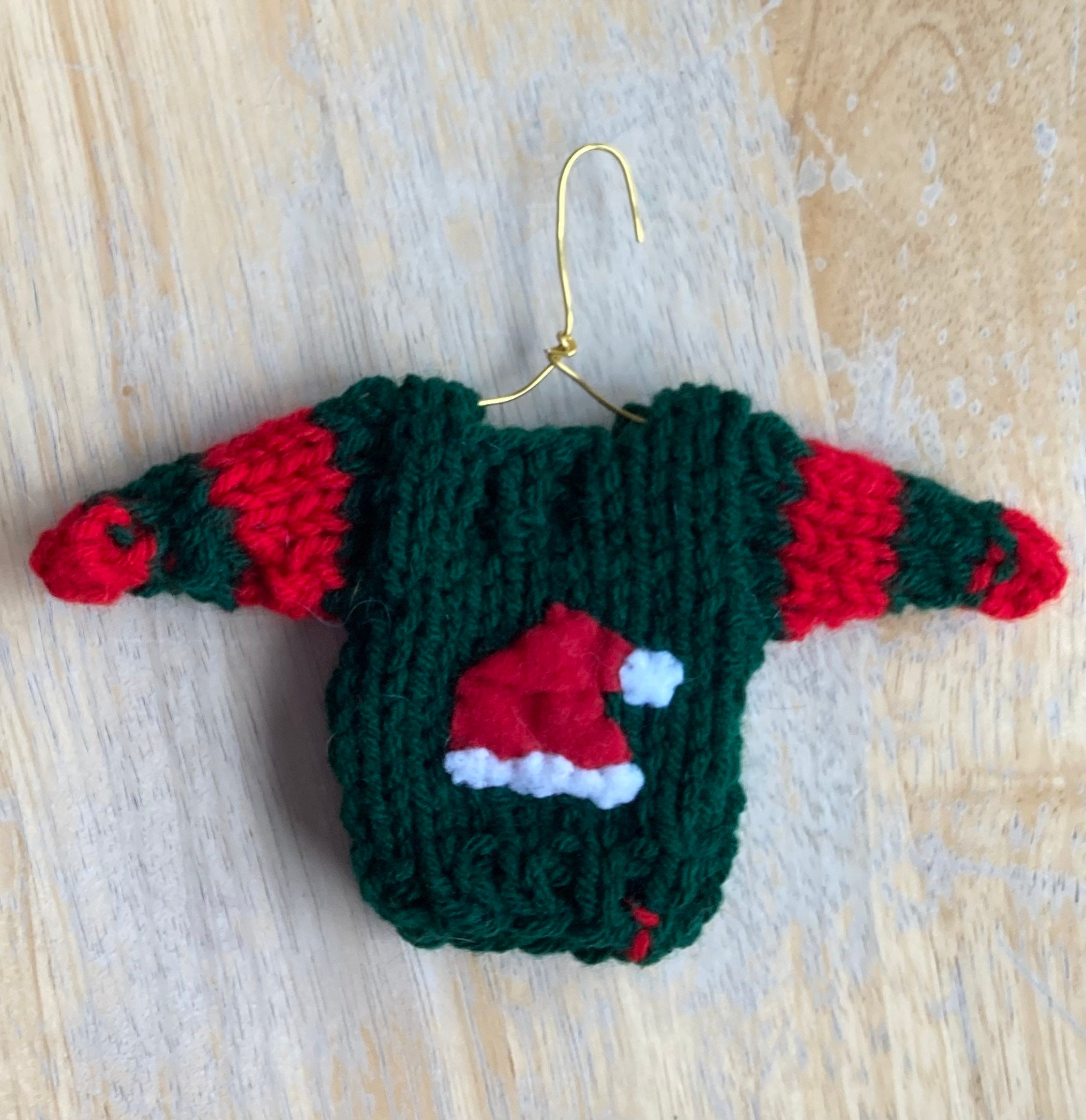 Santa Hat Ornament, Hand-knit Mini Sweater Ornament W Santa Claus Hat ...