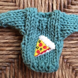 Custom Pizza Ornament, Hand-knit Mini Sweater Ornament W Slice of Pizza ...