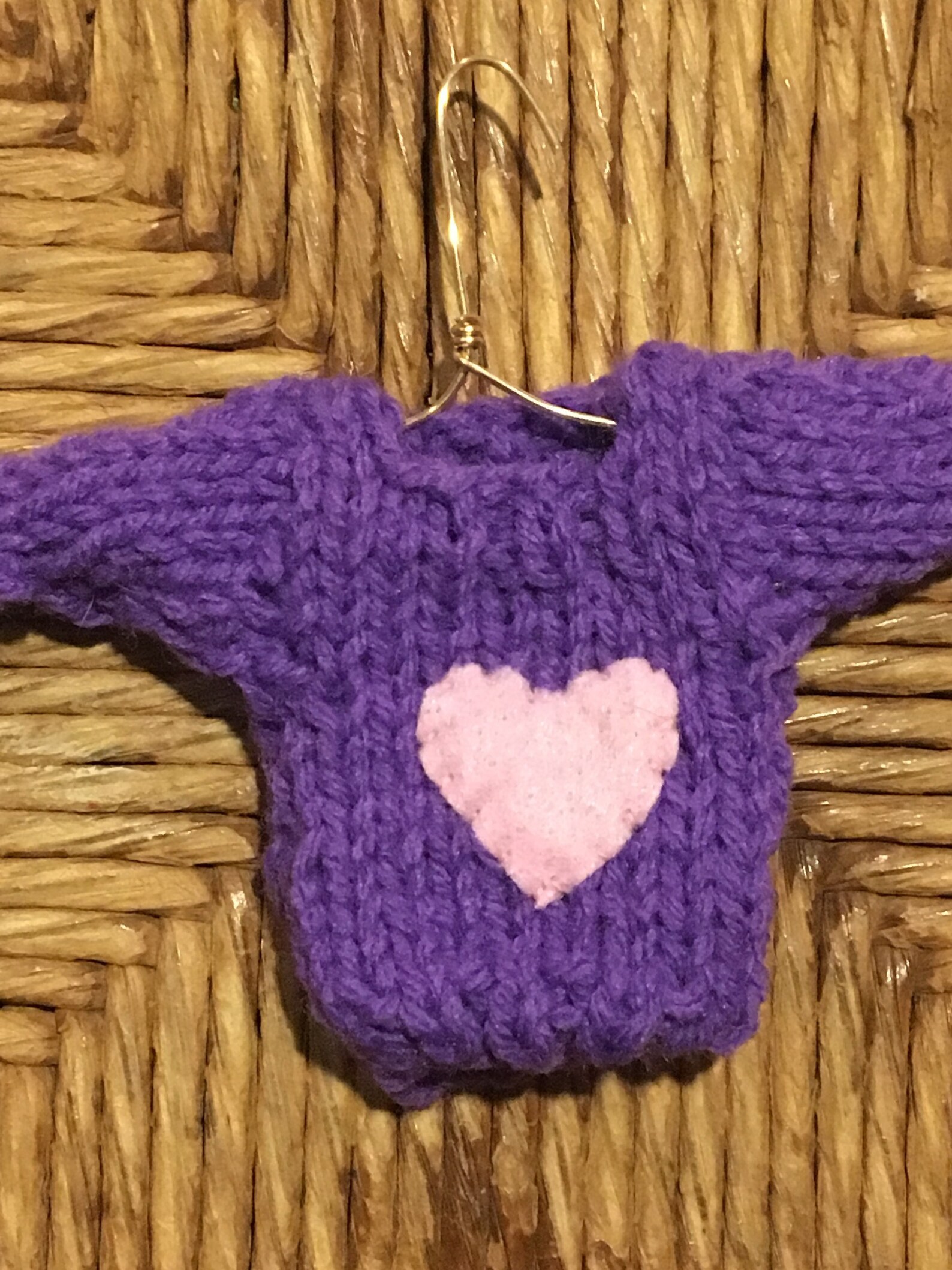 Hand-knit Heart Ornament, Mini Sweater With Heart Applique, Valentines ...