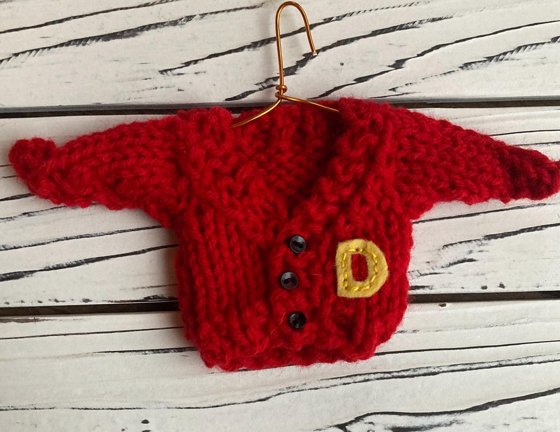 Custom Letterman's Sweater Christmas Ornament, Hand Knit Cardigan With ...