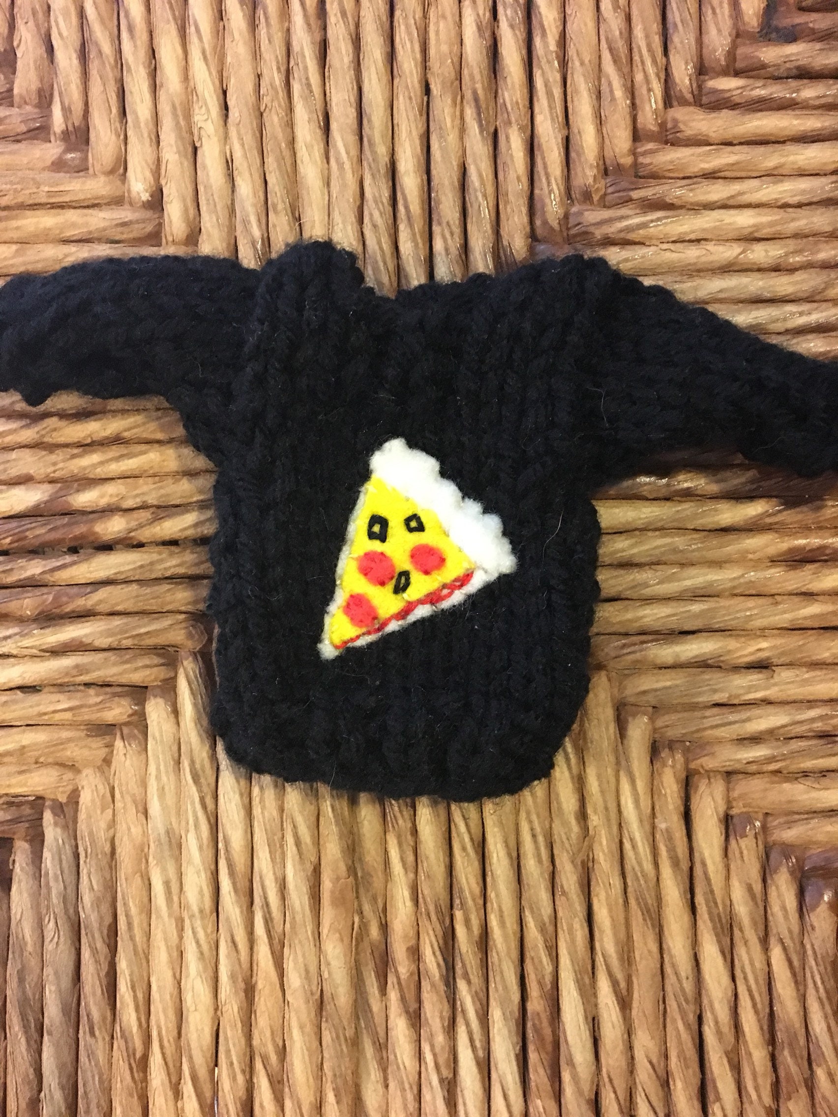 Custom Pizza Ornament, Hand-knit Mini Sweater Ornament W Slice of Pizza ...
