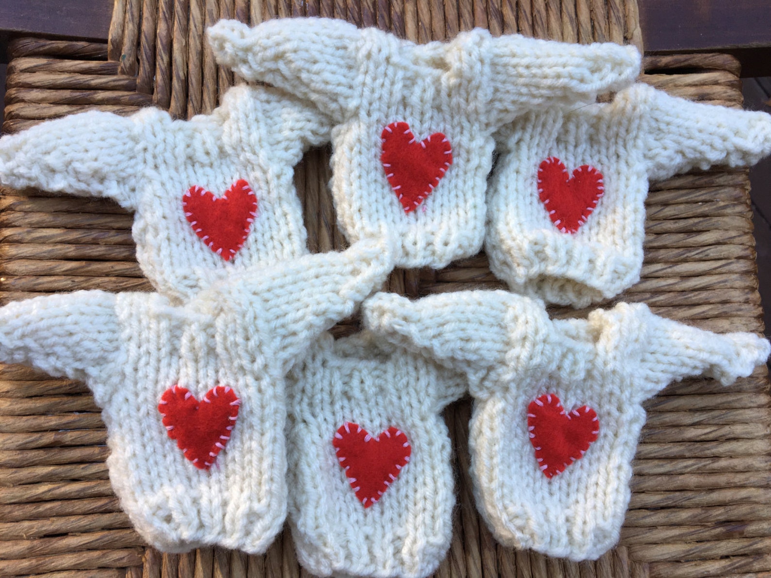 Hand-knit Heart Ornament, Mini Sweater With Heart Applique, Valentines ...