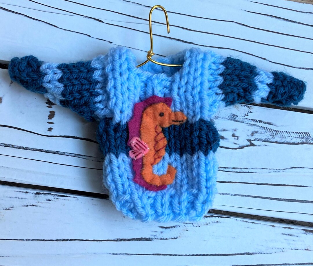 Custom Seahorse Ornament, Hand-knit Miniature Christmas Sweater ...