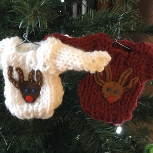 Reindeer Ornament, Custom Hand Knit Xmas Ornaments, Mini Sweater ...