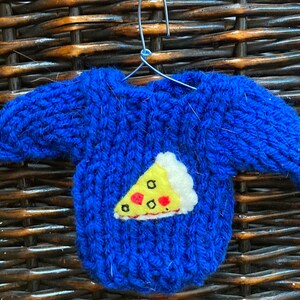 Custom Pizza Ornament, Hand-knit Mini Sweater Ornament W Slice of Pizza ...