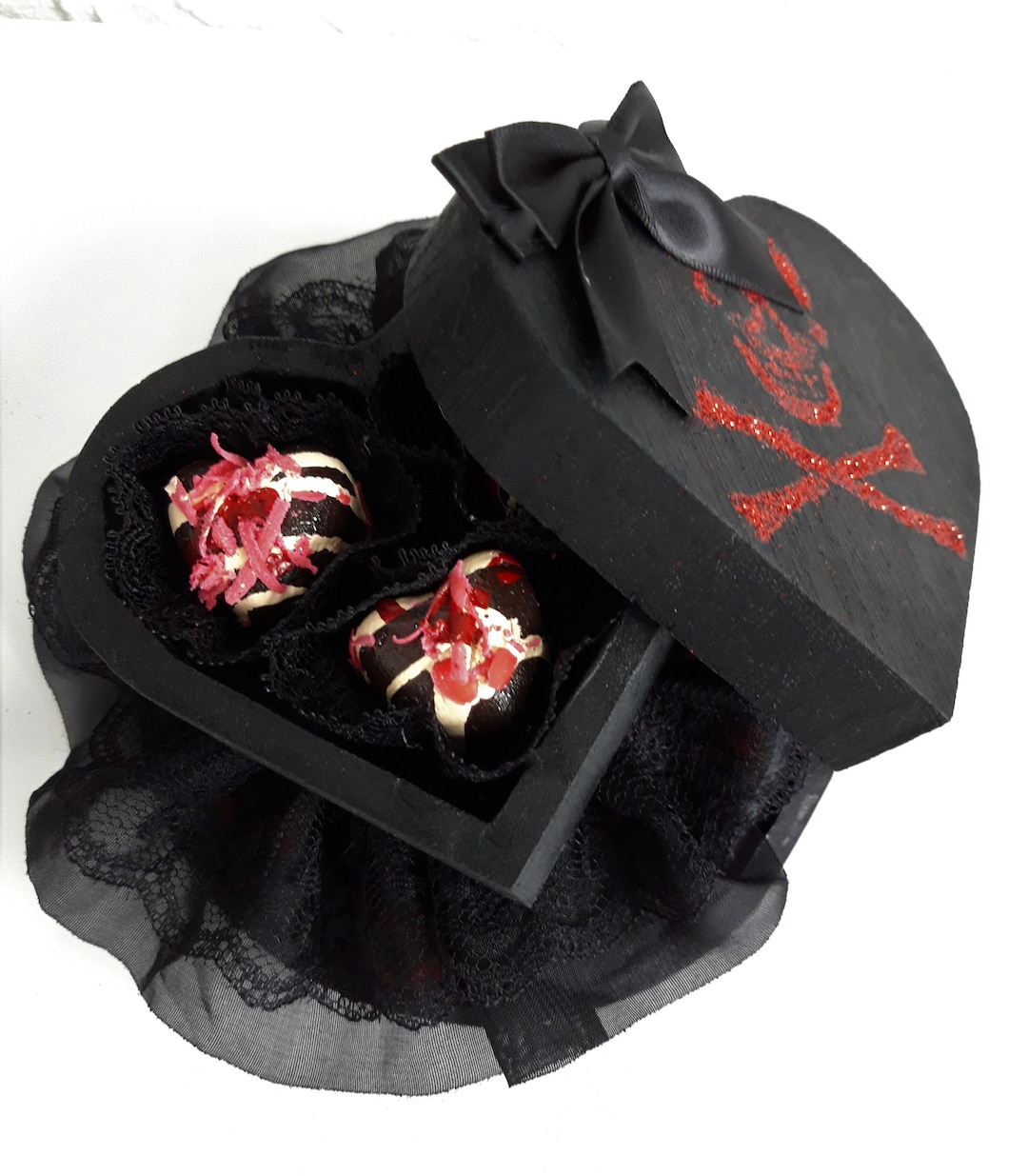 Poison Chocolate Box With Black Lace, Skull & Crossbones Design Gothic ...