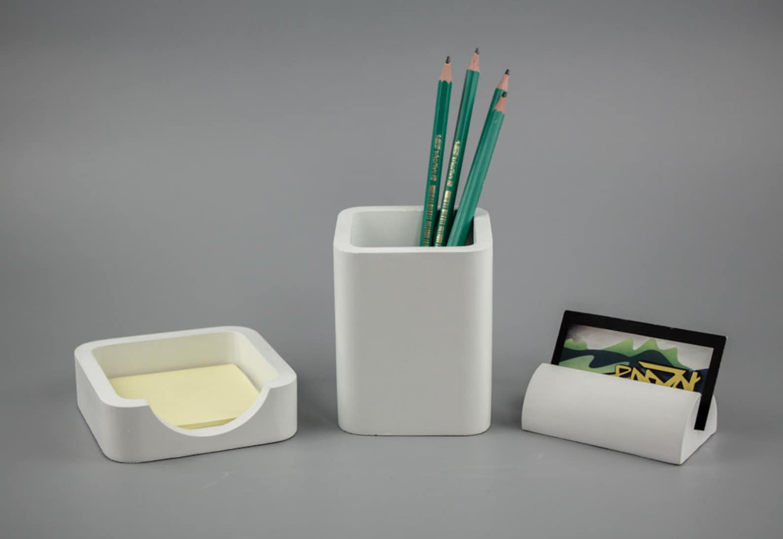 Concrete Desk Accessories Set, Post It Note Holder, Office Desk Set - Etsy