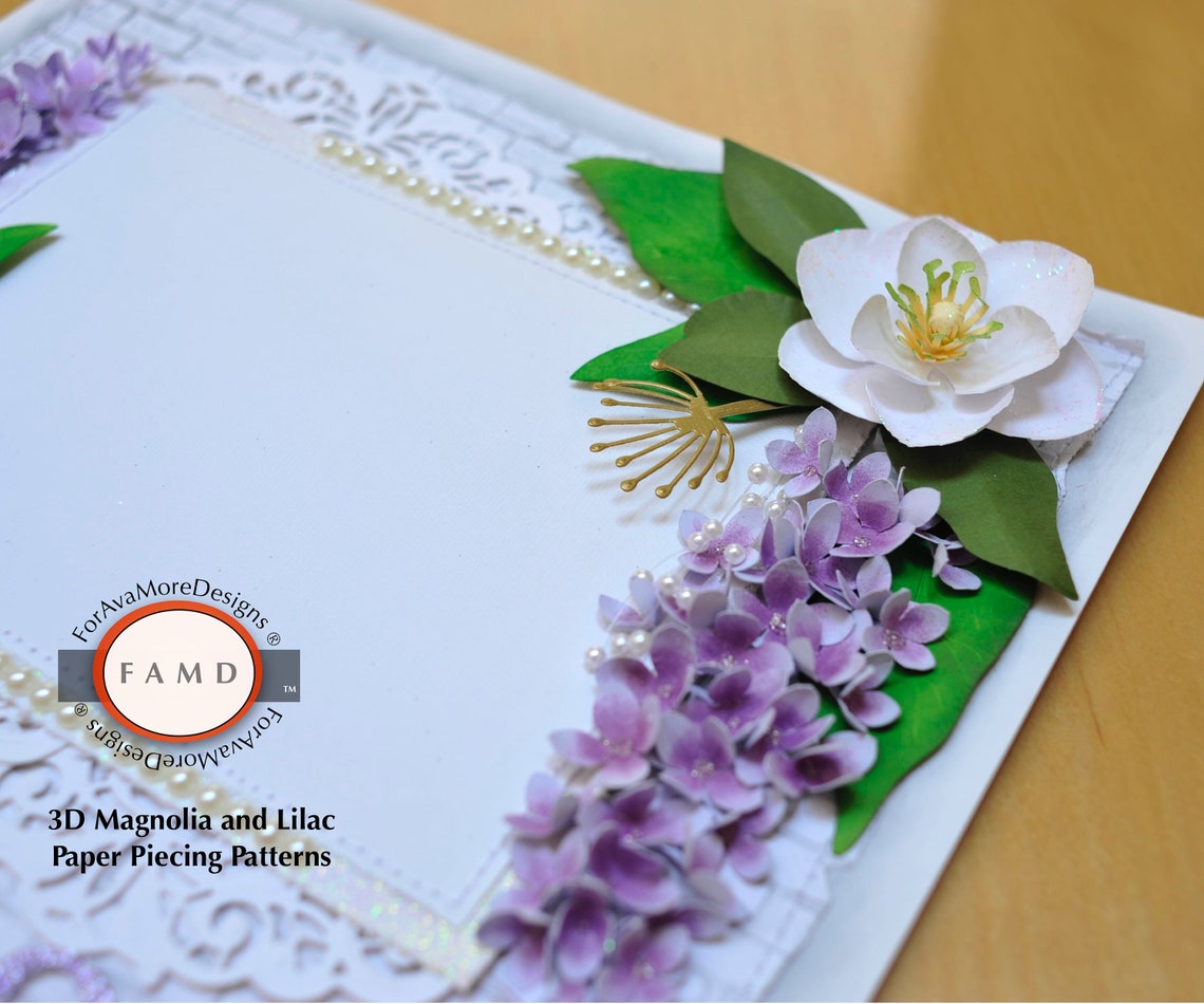 2D Lilac Flowers SVG Digital Die Cut Paper Piecing Pattern for Card ...
