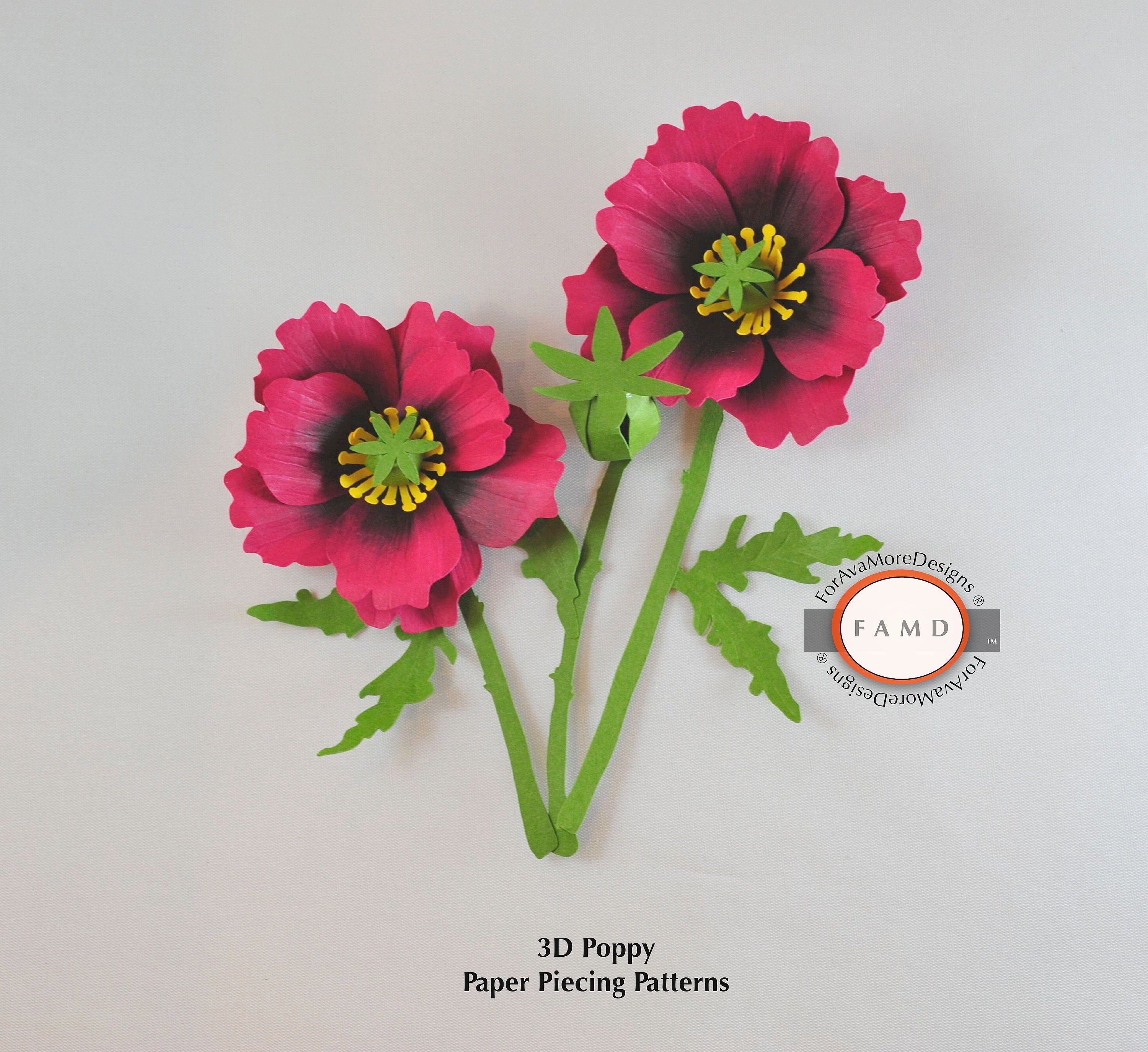 3D Poppy Flowers SVG Digital Die Cut Paper Piecing Pattern for Card ...