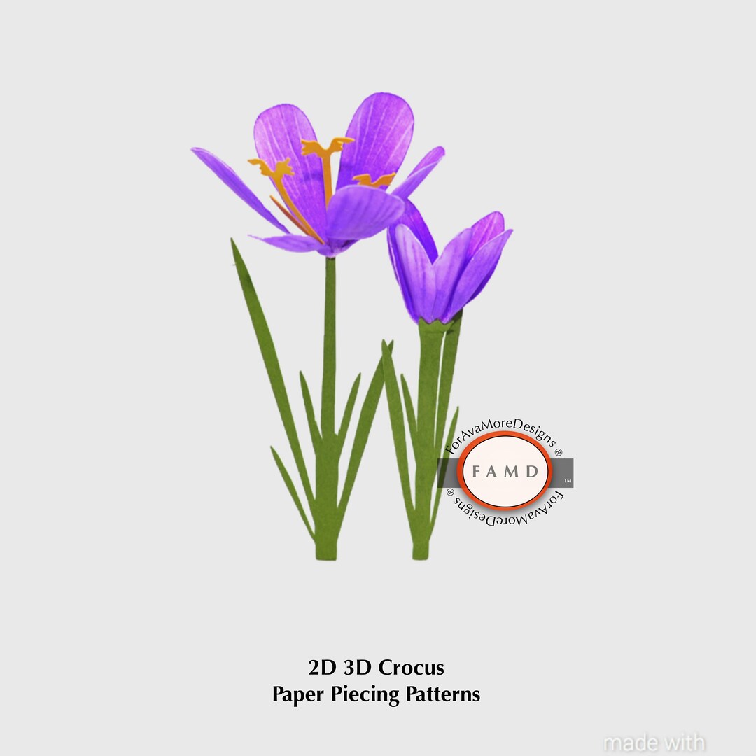2D 3D Crocus Flower SVG Digital Die Cut Paper Piecing Pattern for Card ...
