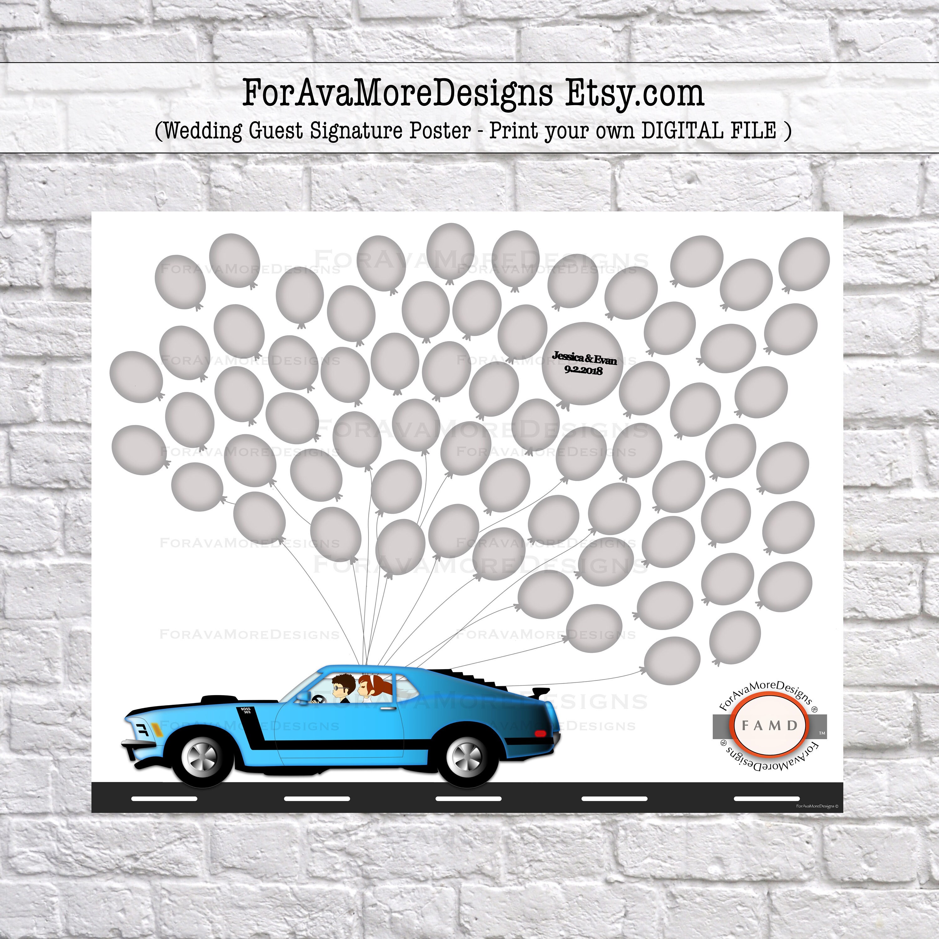 Car and Balloon Mustang DIGITAL JPG Printable Wedding Guest - Etsy