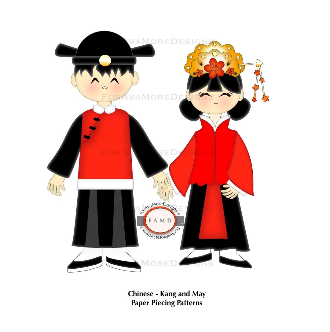 Chinese Traditional Wedding Paper Dolls SVG Digital Die Cut Patterns ...
