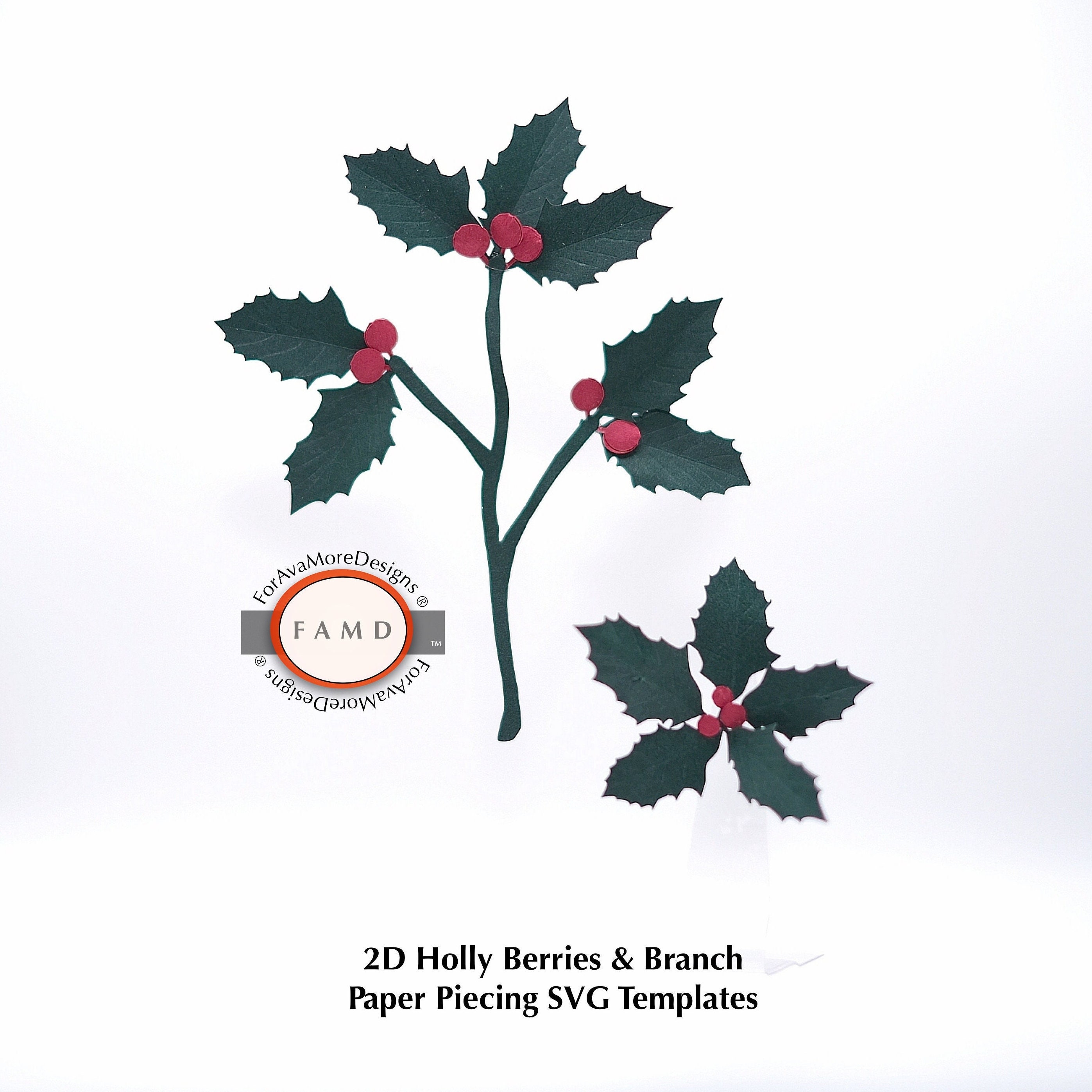 2D Holly Berries and Branch SVG Templates for Cricut and Cameo Cutting ...