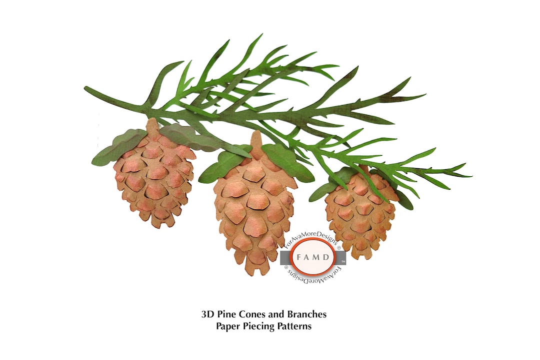 2D Pine Cones and Branches SVG Digital Die Cut Patterns for Card Making ...