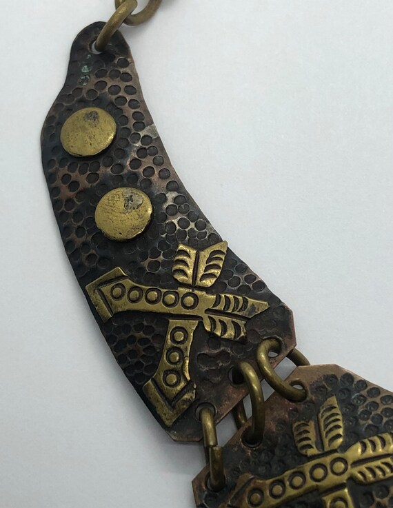 Mexican Copper & Brass Aztec Warrior Face Mask Neckla… - Gem