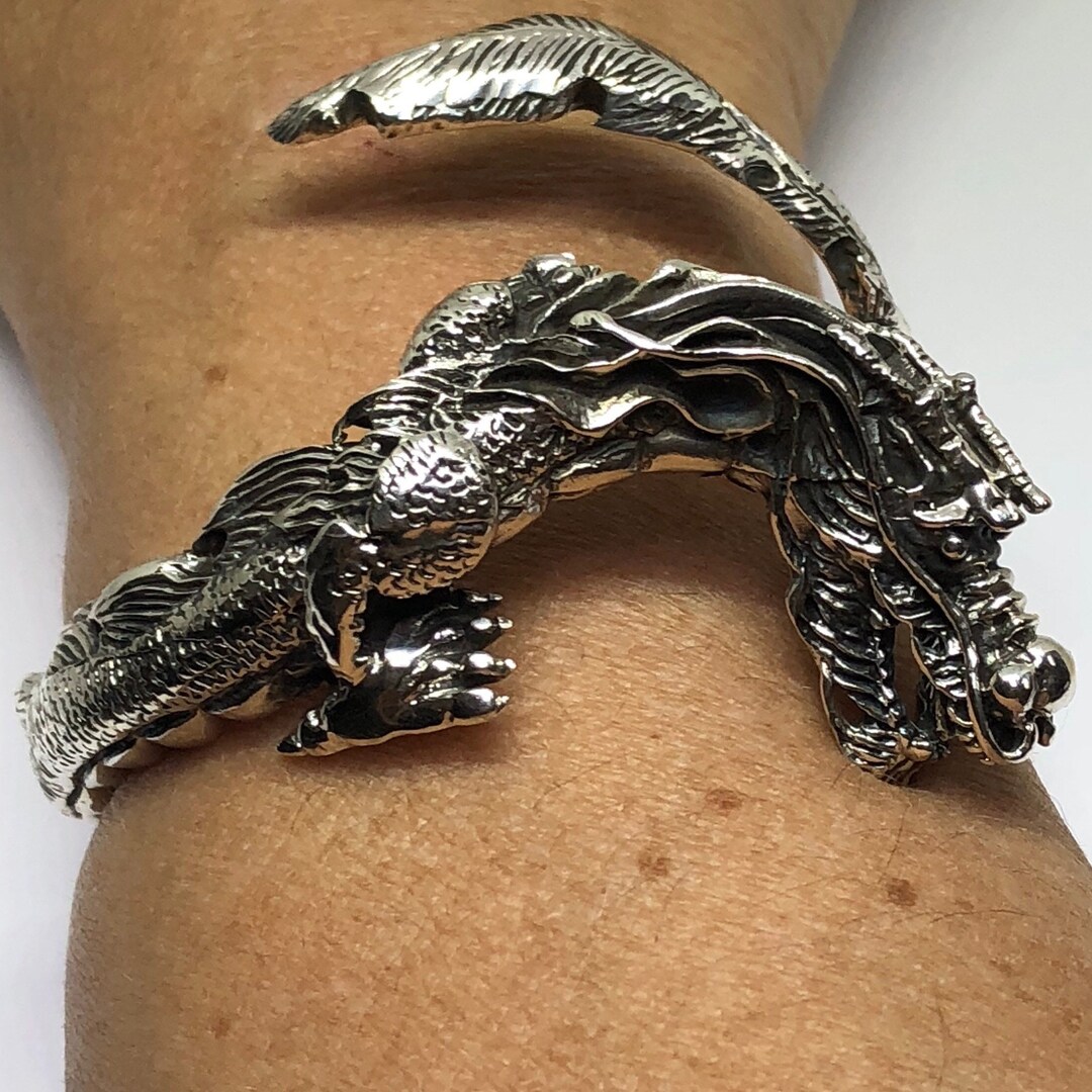 Dragon Sterling Silver Bracelet, Adjustable Dragon Bracelet 6 1/2