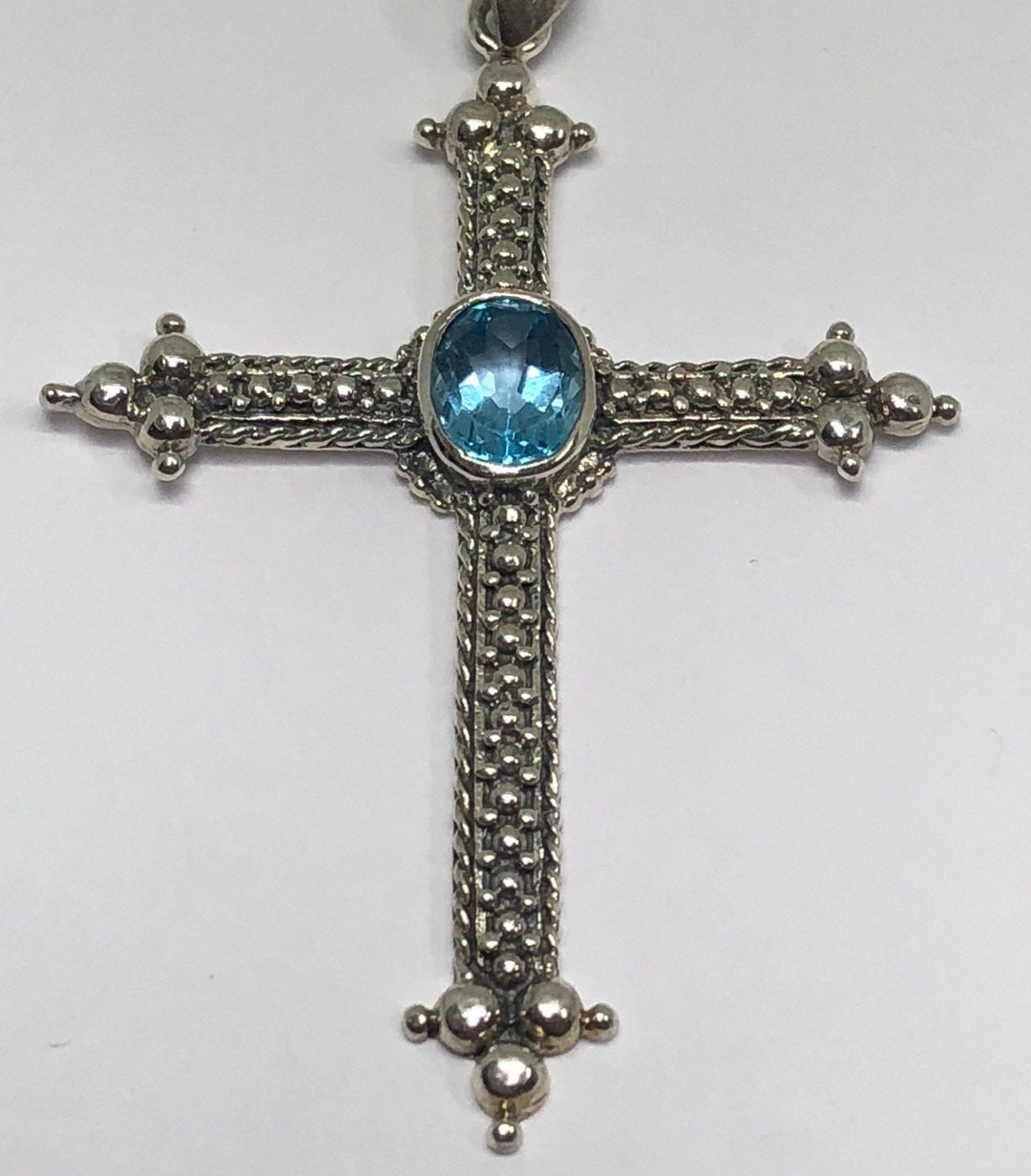 Sterling Silver Topaz Cross Necklace, 18” L, Blue Topaz Cross - Etsy