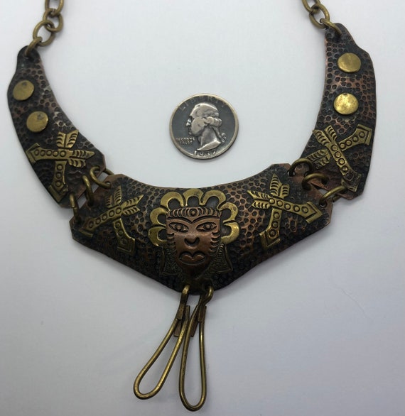 Mexican Copper & Brass Aztec Warrior Face Mask Neckla… - Gem