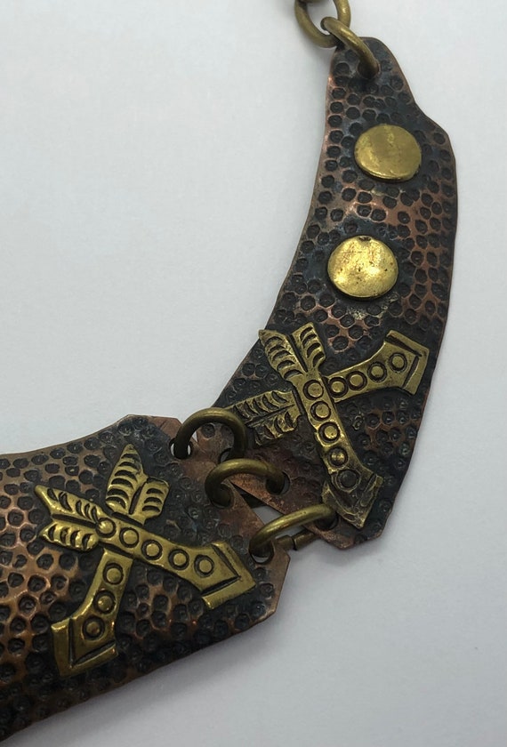 Mexican Copper & Brass Aztec Warrior Face Mask Neckla… - Gem