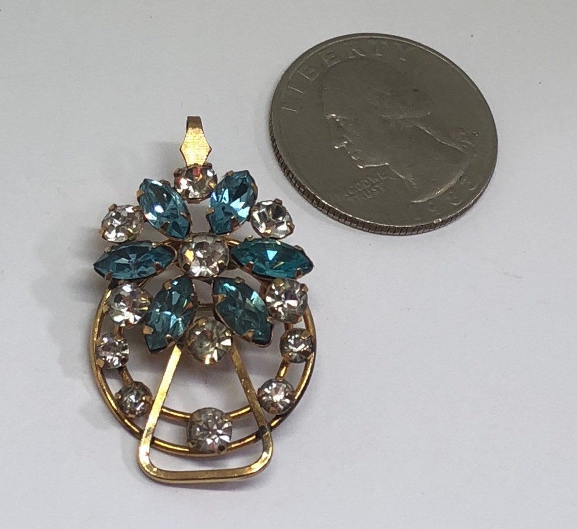 12K Gold Filled Flower Brooch, Blue Flower Rhinestone Brooch, 1950s - Etsy