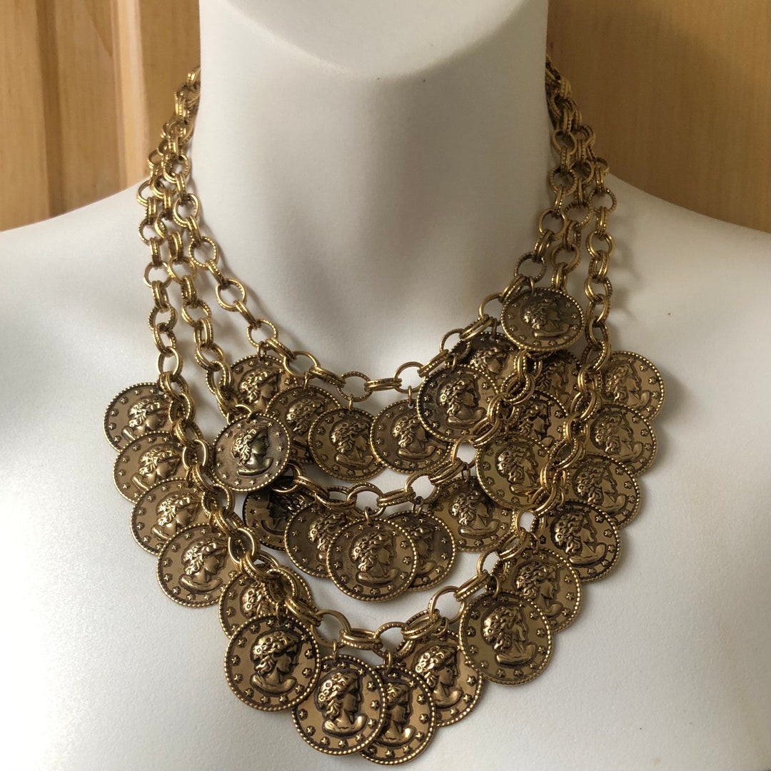 Coins Multi Strand Vintage Necklace, Adjustable Necklace 15 L to 18 L ...