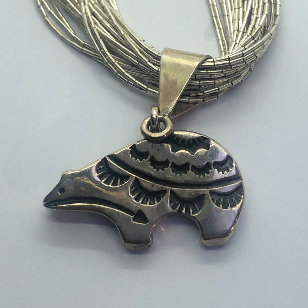 Native American NAVAJO Sterling Silver Bear Pendant Necklace ...