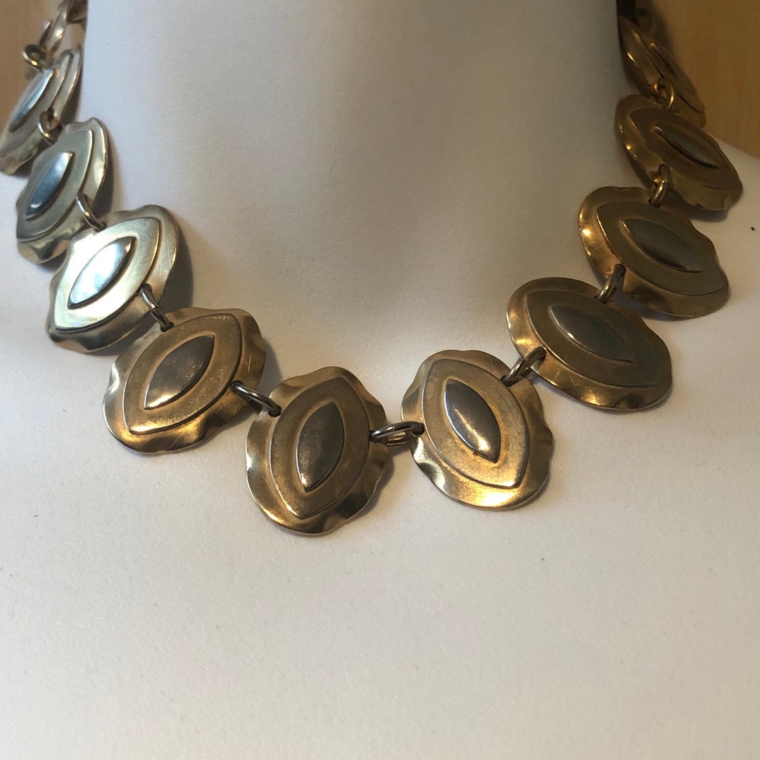 MORLEY CRIMI Abstract Geometric Brass Choker Necklace, 15 1/2” L - Etsy