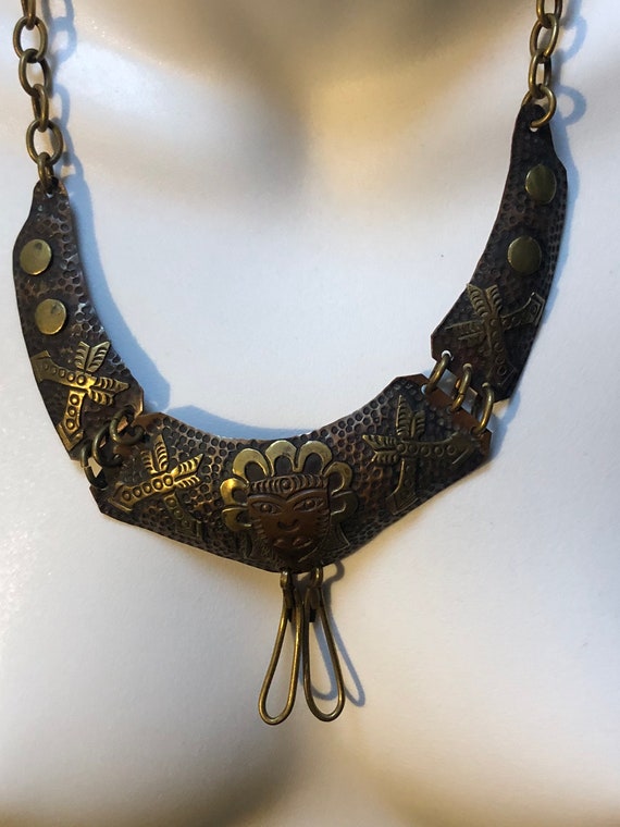 Mexican Copper & Brass Aztec Warrior Face Mask Neckla… - Gem