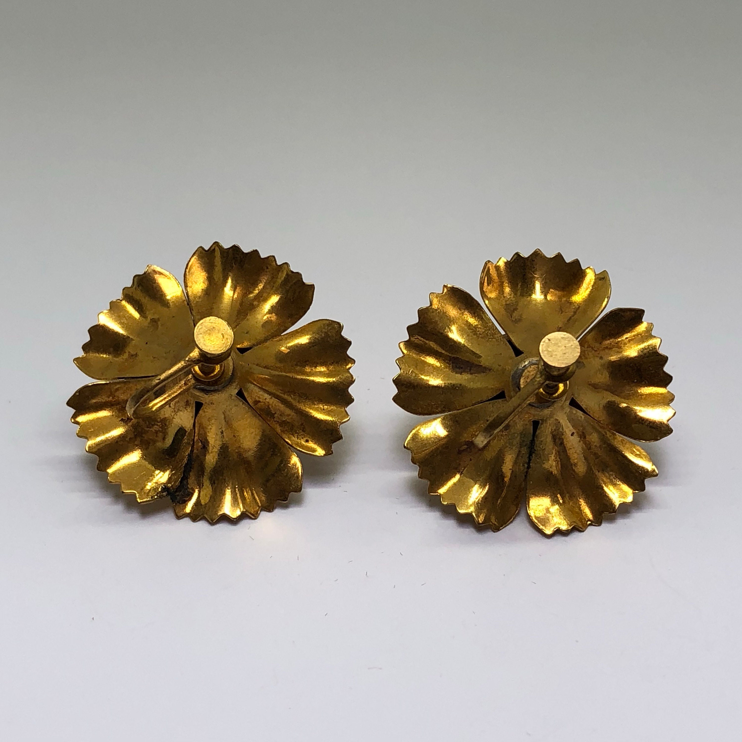 Flower Earrings Vintage Flower Screw Back Earrings | Etsy