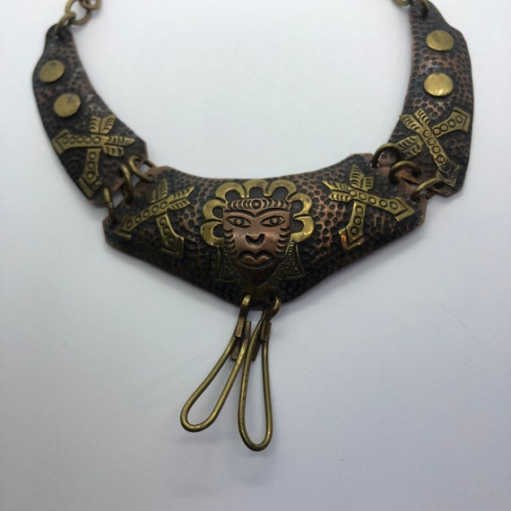 Mexican Copper & Brass Aztec Warrior Face Mask Neckla… - Gem